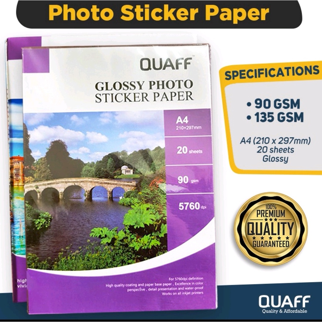 QUAFF Photo Sticker A4 size (90gsm / 135gsm) (20-50 sheets per pack ...
