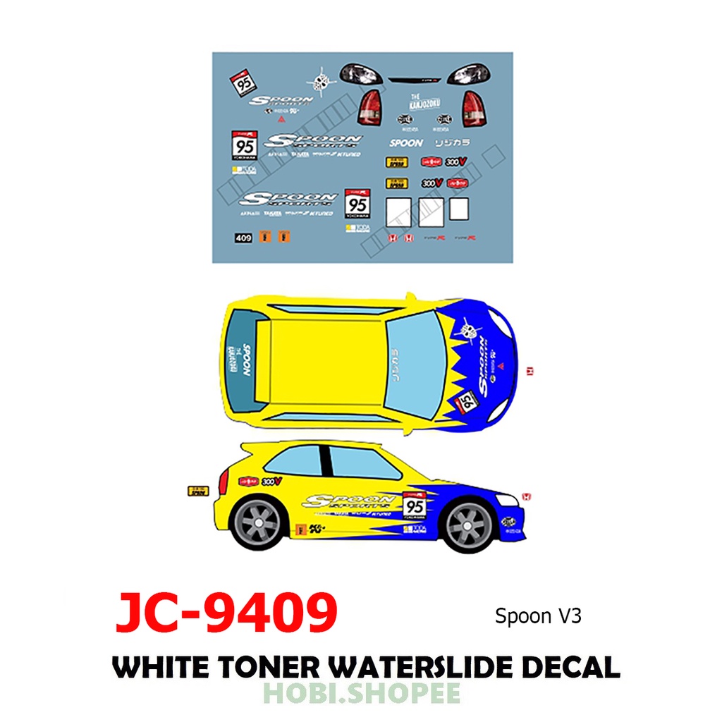 JC409 - SPOON V3 - DECALS Hotwheels 1:64 diecast custom white toner ...