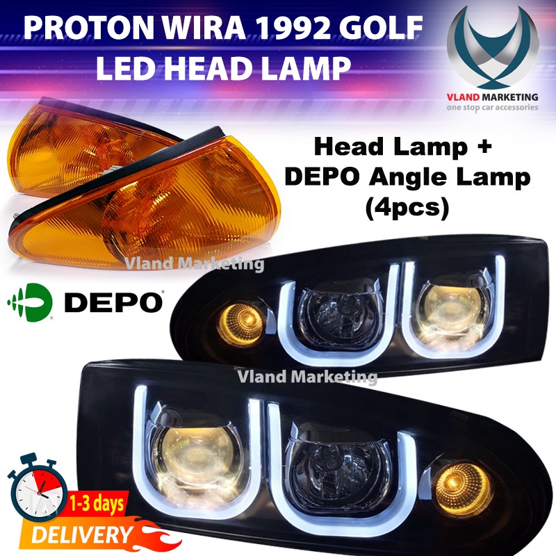 Vland Wira Satria head lamp Light led projector U shape style Lampu ...