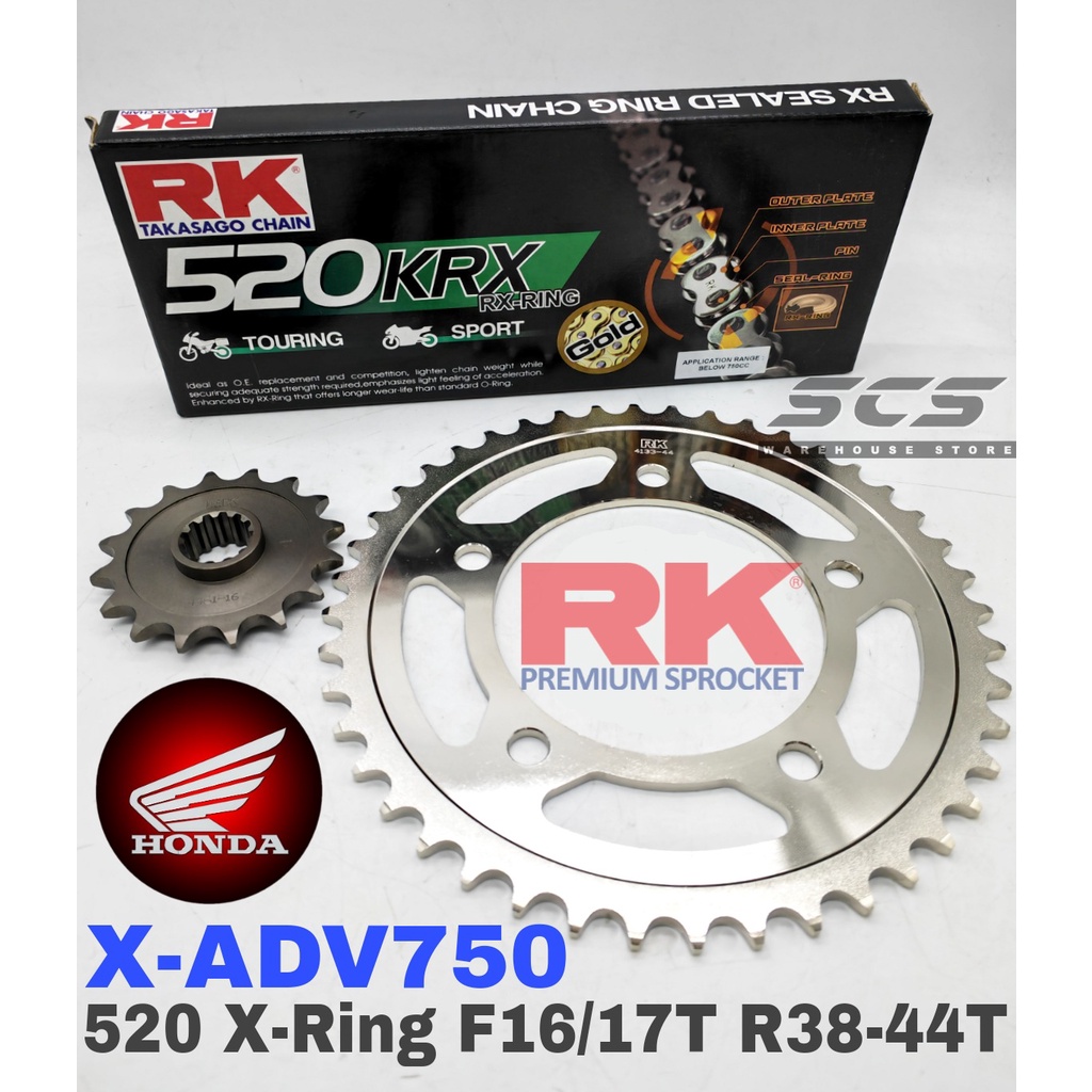 RK Sprocket Set Honda XADV750 520 X-Ring Black Gold Chain Rantai Hitam ...