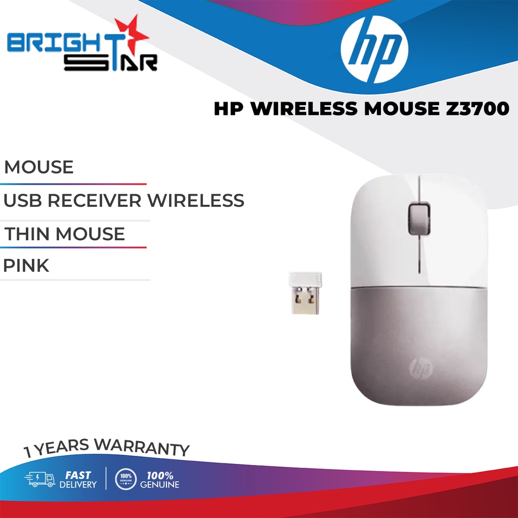 HP WIRELESS MOUSE Z3700 / USB RECEIVER WIRELESS / THIN MOUSE (BLACK ...