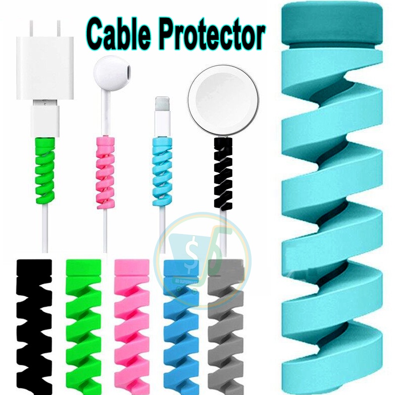 (SILICONE Cable Protector ) Spiral Charging Cable Protector/ cable ...