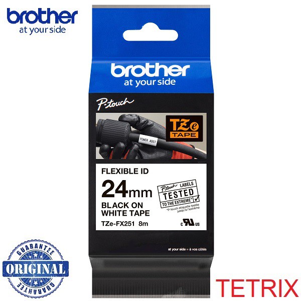 Brother Original TZe-FX251 24mm Black on White Flexible ID Genuine ...