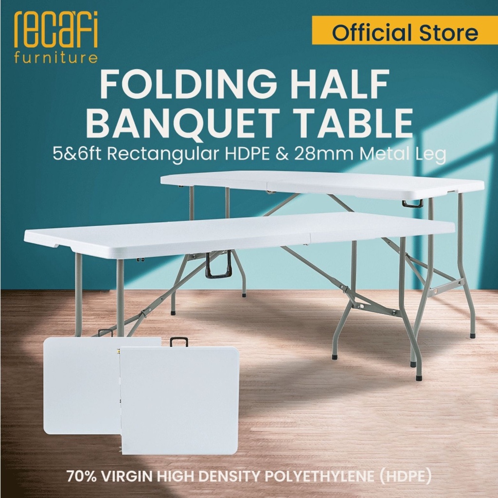 Recafi Furniture 5ft/6ft Rectangular HDPE Folding In Half Banquet Table ...