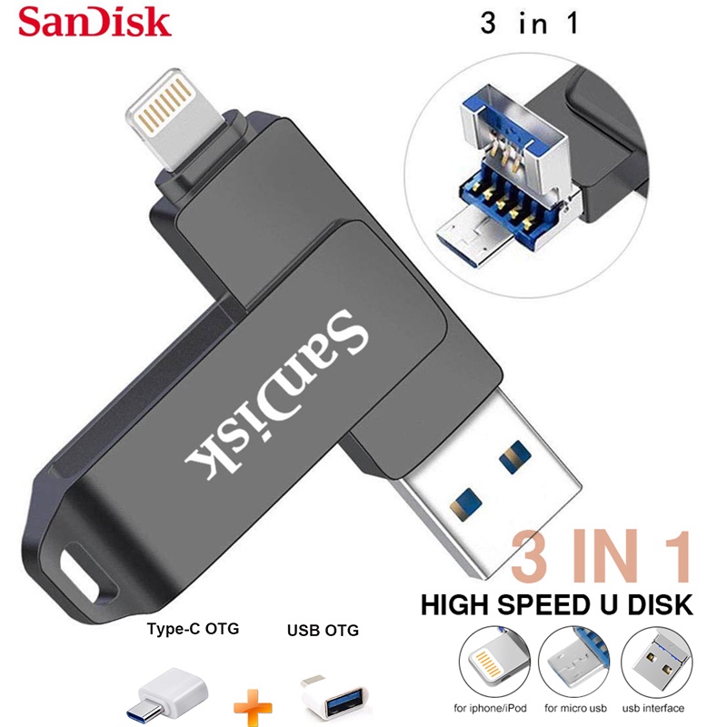 Pen Drive for iPhone Andriod Type-C 3-in-1 USB Flash Drive mental Drive ...