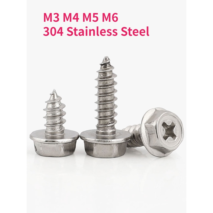M3 M4 M5 M6 304 Stainless Steel Cross Flange External Hex Self-tapping Wood Screws With Pad ...