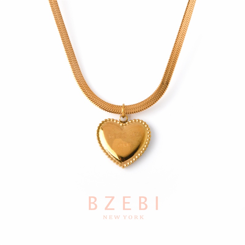 BZEBI Heart Necklace 18k Gold Titanium Steel Snake Chain Anti-rust ...
