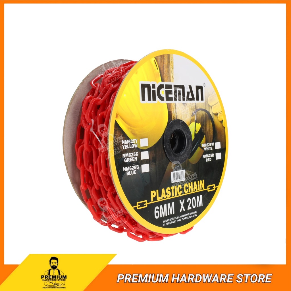 NICEMAN Plastic Chain 6MM x 20M (Red) Security Safety PVC Barricade ...