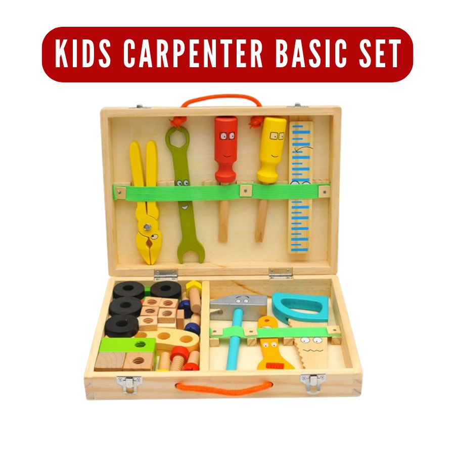 Kids Toolbox Toy Wooden Carpenter Toys Tool Box Pretend Play Hand Tools ...