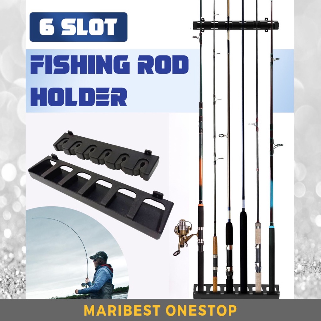 6 SLOT FISHING ROD HANGER FISHING POLE HOLDER FISHING ROD RACK WALL ...