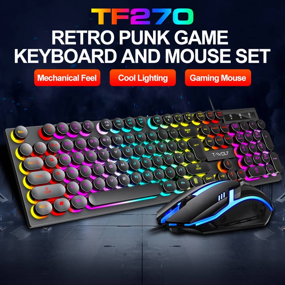 T-WOLF TF270 Gaming Keyboard Mouse Combo Set Mechanical Feel Punk ...
