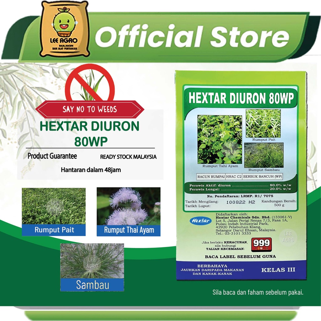 Diuron 80WP 500gram - Racun Rumput Sambau Tebu Nanas (Hextar/ANCOM/BRT ...