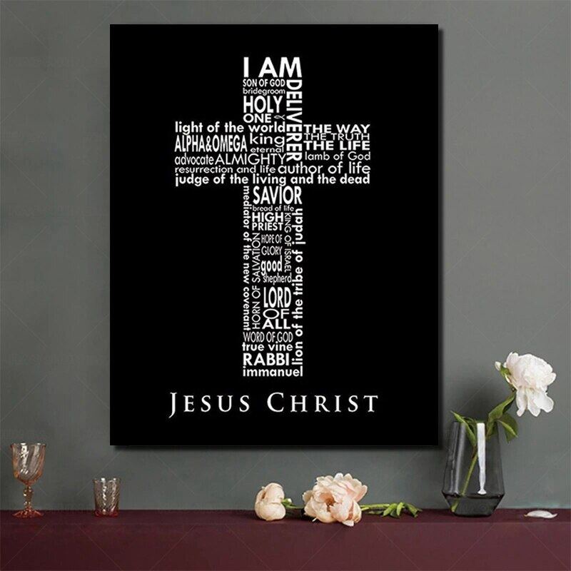 "Names of Jesus In Cross"-Bible Wall Art Wall Print Modern Typographic ...