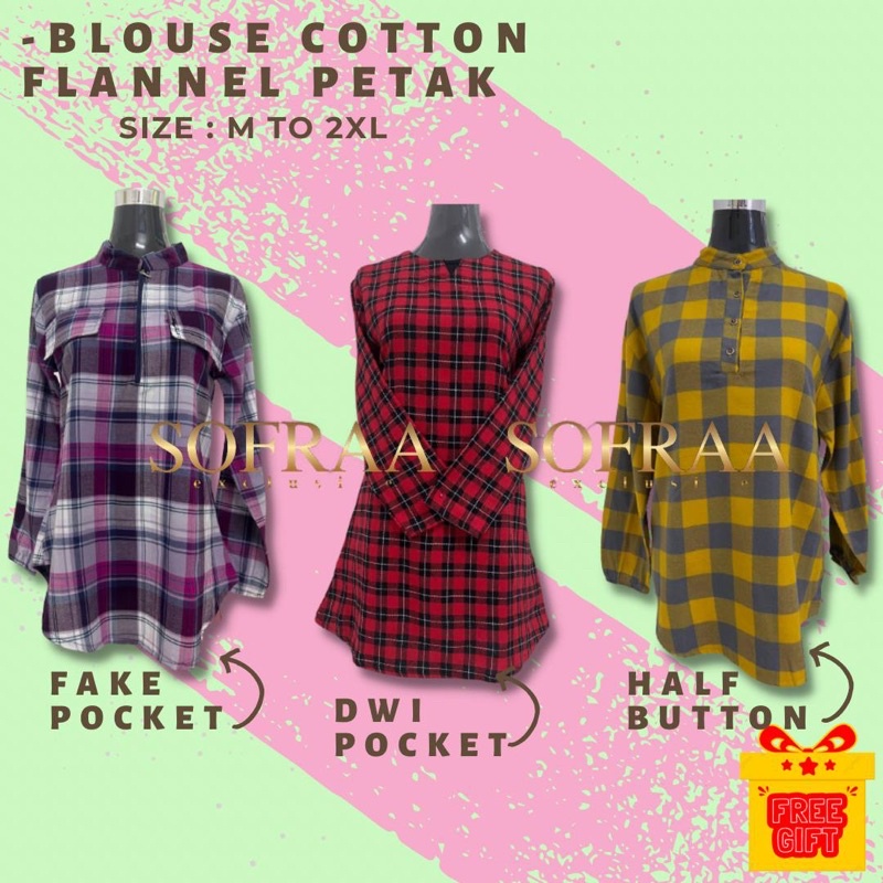 Checkered Muslimah Blouse Petak Plaid Women Blouse Labuh Kotak Blouse ...