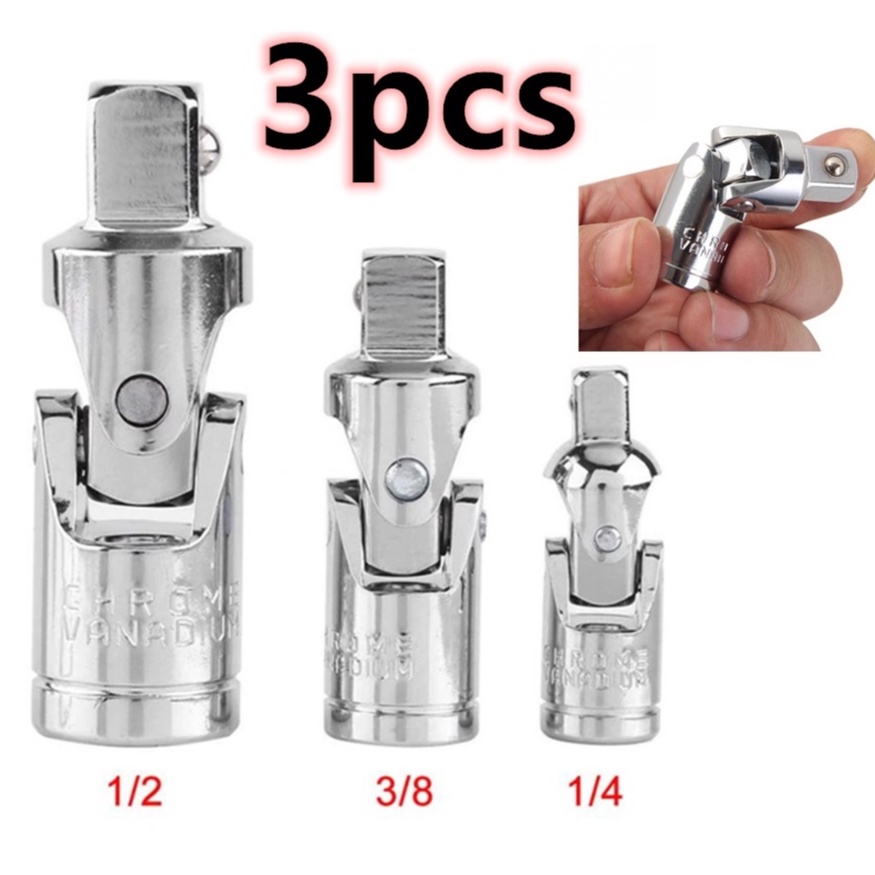 MKR 3pcs 1/4" 3/8" 1/2” Universal Joint Bar Socket Extension Bar Socket ...