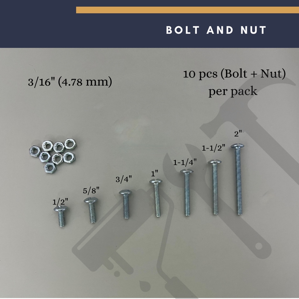 [10 Set] 3/16", 1/4" Galvanised Roofing Bolt & Nut | Screw & Nut | Skru ...
