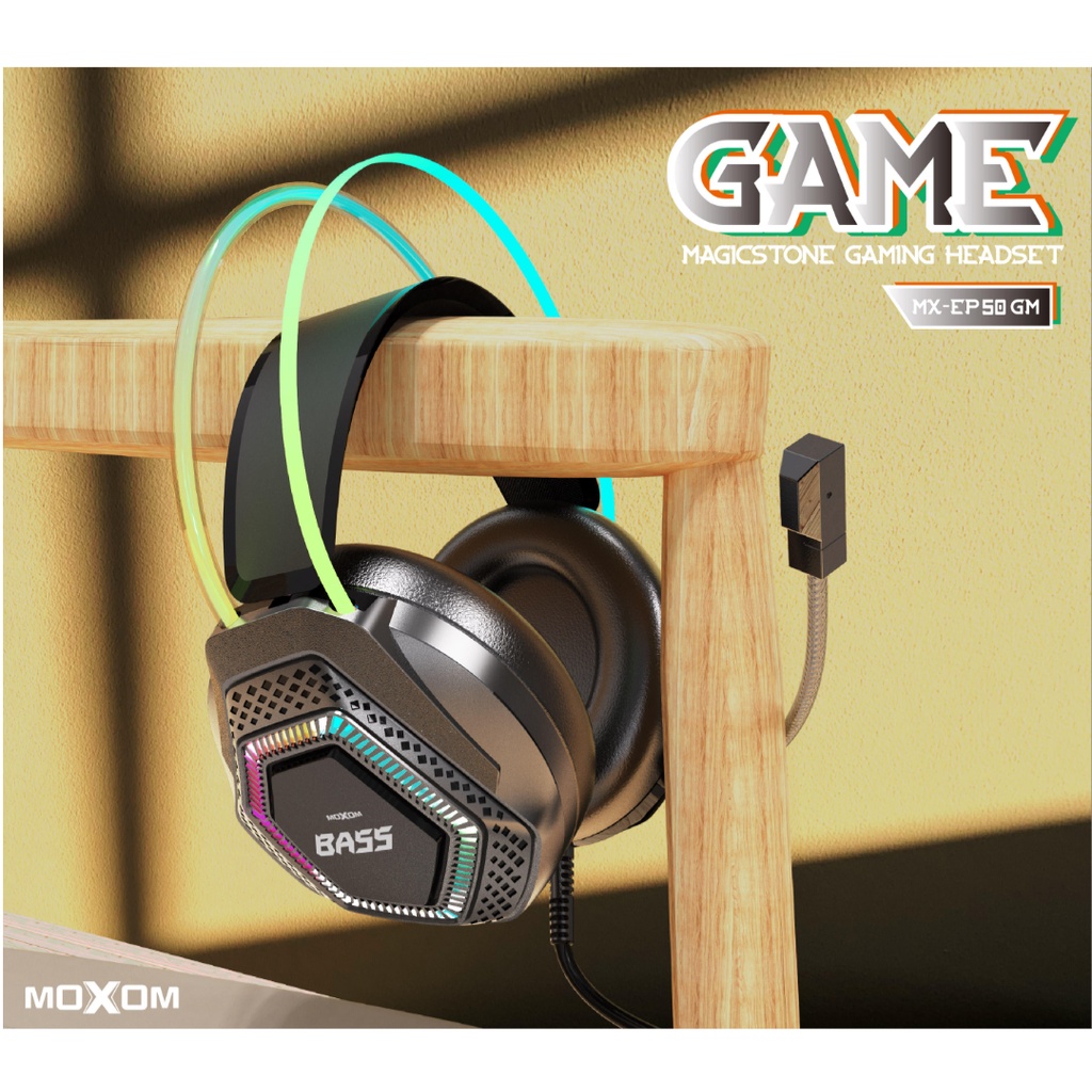 MOXOM MX-EP50 GM Magicstone Gaming Wired Headset RGB Light Stereo Sound ...