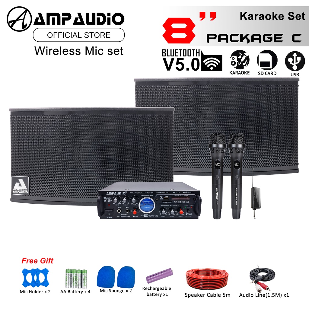 AmpAudio Karaoke Speaker Set 8inch speaker Full set Package C | Shopee ...