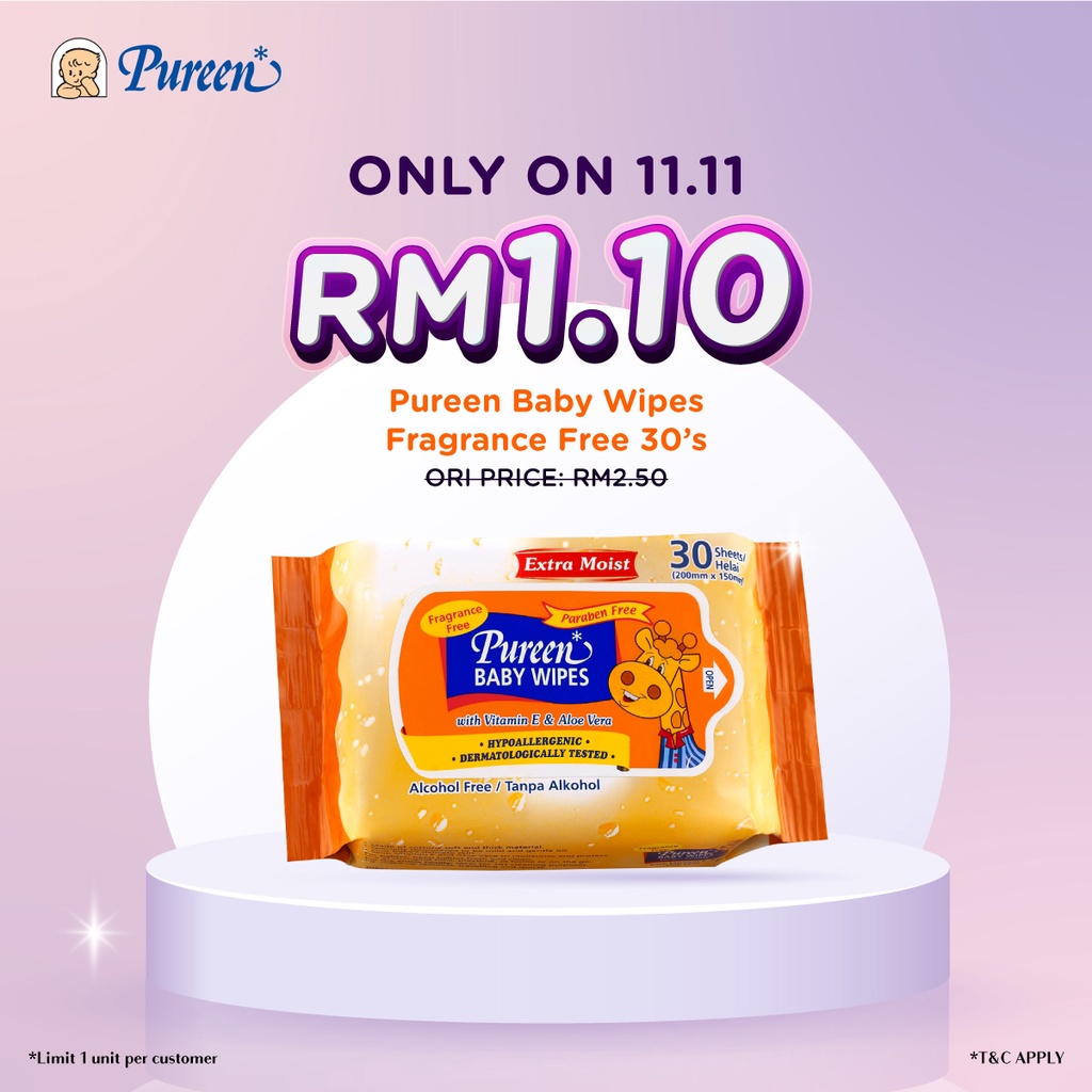 Pureen Baby Wipes Fragrance Free 30's (SINGLE) | Shopee Malaysia