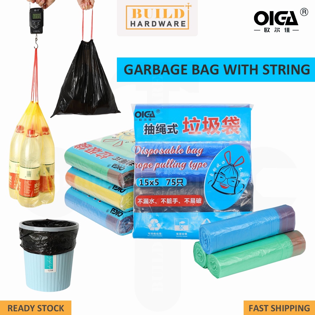 OLGA 45CM X 50CM 75pcs Garbage Bag with String Disposable Bag Rope ...