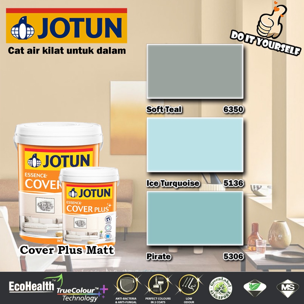JOTUN ESSENCE COVER PLUS INTERIOR MATT 1 Liter Soft Teal 6350 / Ice ...