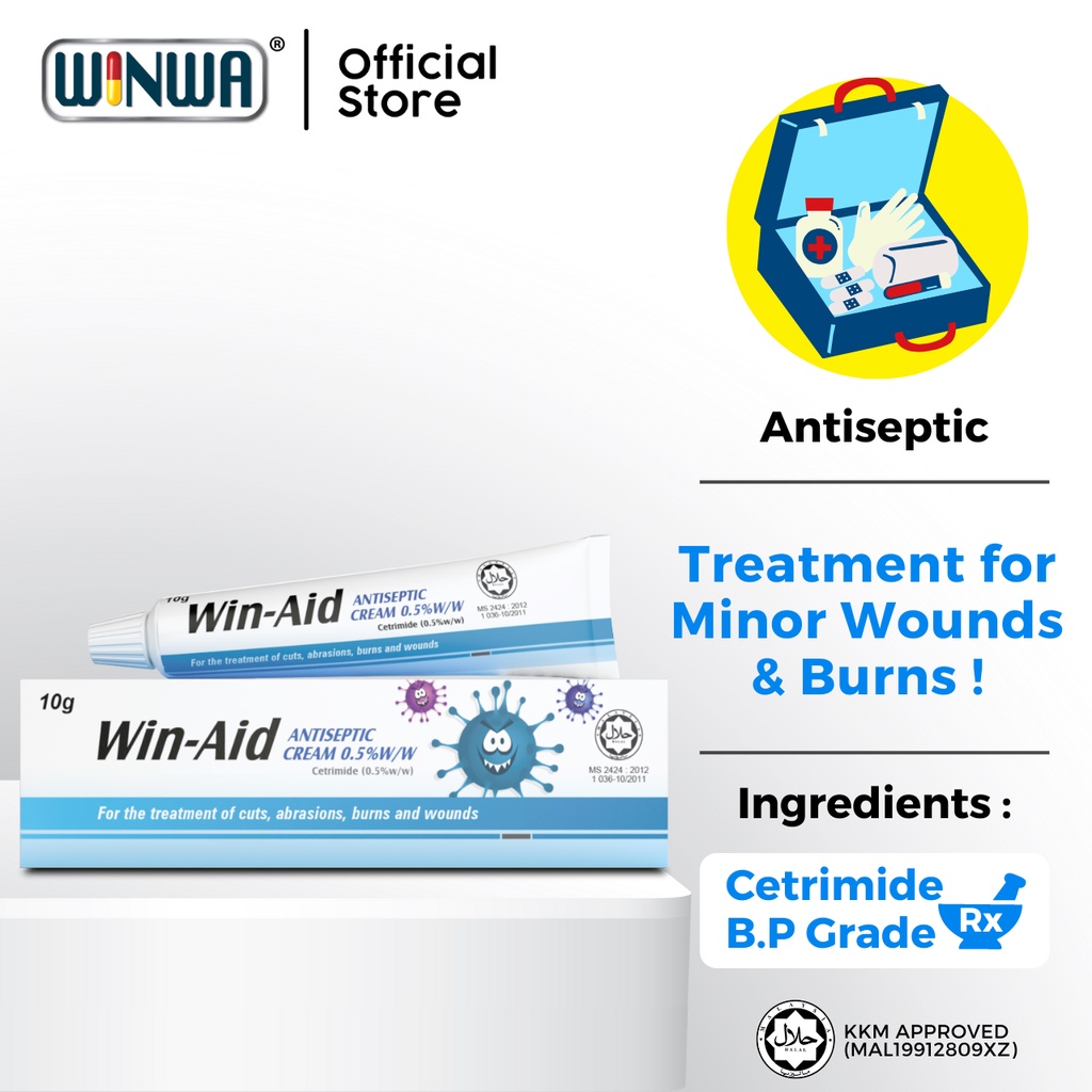 Win-Aid Antiseptic Cream (10g) - Cetrimide For Wound, Cuts & Bites ...