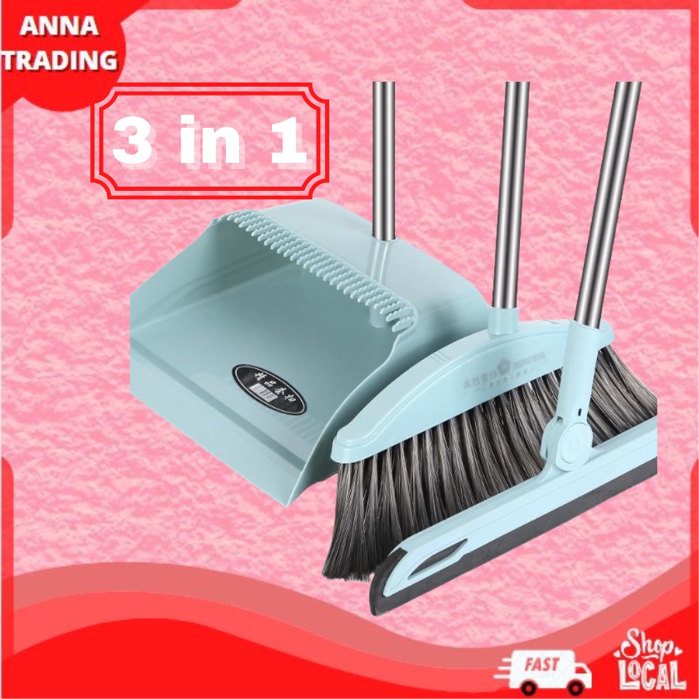 3 in 1 Broom And Dustpan Set With Floor Wiper Penyapu Lantai Penyodok Sampah Set Penyapu dan ...