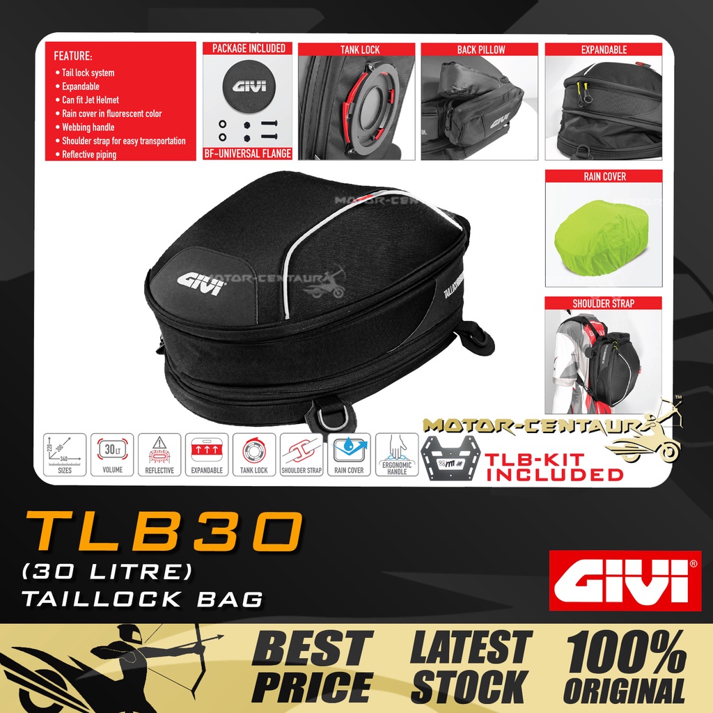 SOFTBAG BELAKANG GIVI TAILLOCK BAG 30LT TLB30 WITH TLB KIT BASE PLATE READY | Shopee Malaysia