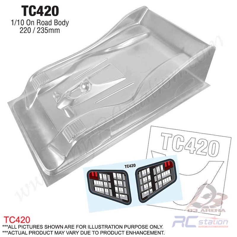 Team C Clear Body Shell TC420 1/10 On Road 220/235mm (Width 220mm ...