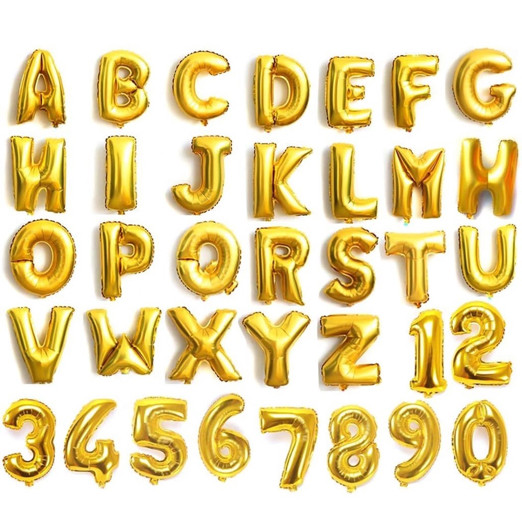 3D Foil Balloon Gold Alphabet number Balloon Belon Event Wedding ...