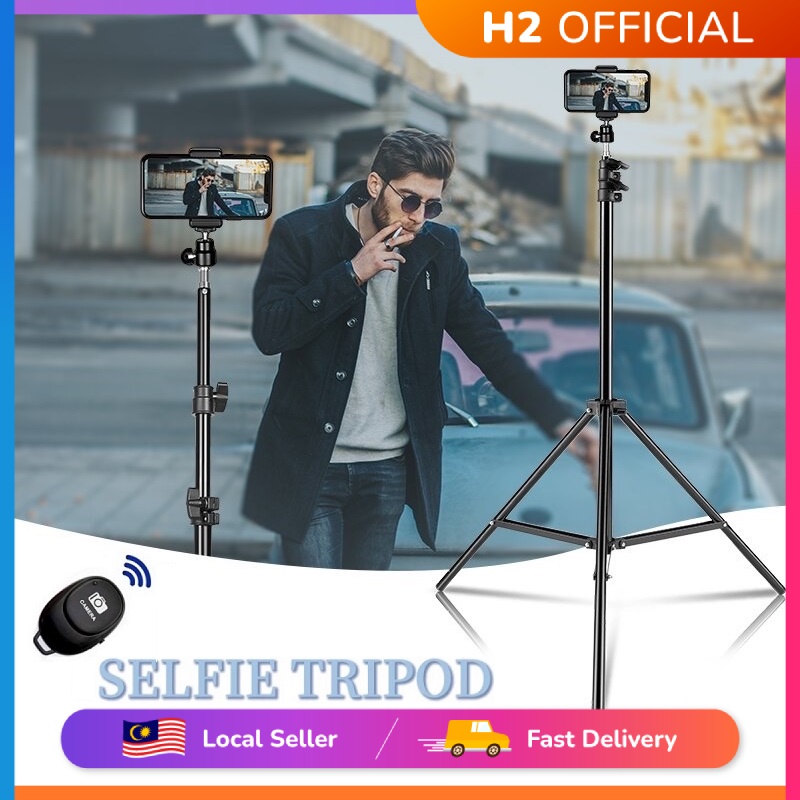 H2 Aluminum Mobile Phone Tripod 210cm 120cm Stand With Bluetooth Remote Selfie Stick Tripod for ...