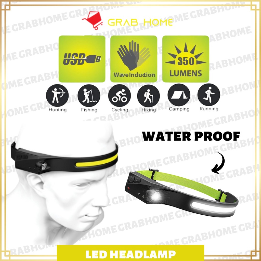 LED Headlamp Lampu Kepala USB Rechargeable Headlight Flashlight Outdoor ...