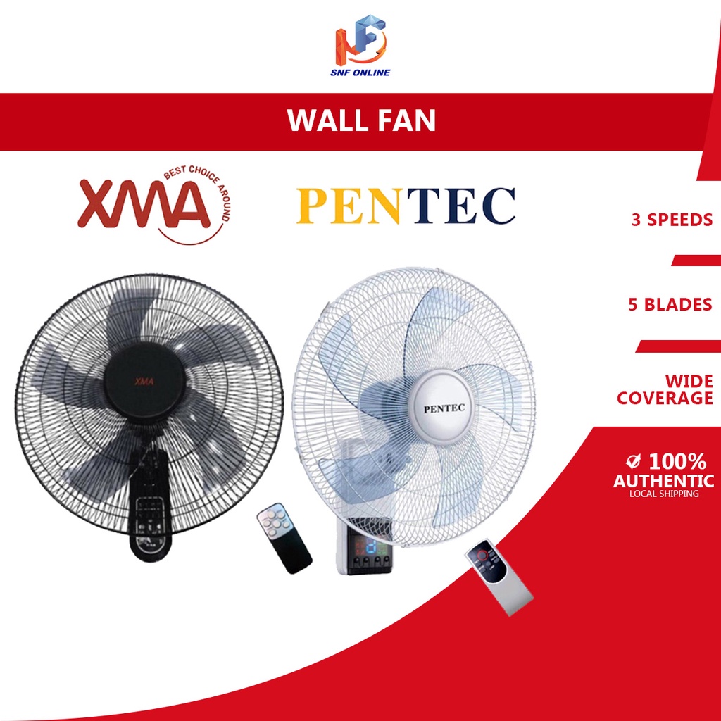 Pentec (18’’) / XMA (16”) Kipas Dinding Wall Fan 5 Blade With Remote ...