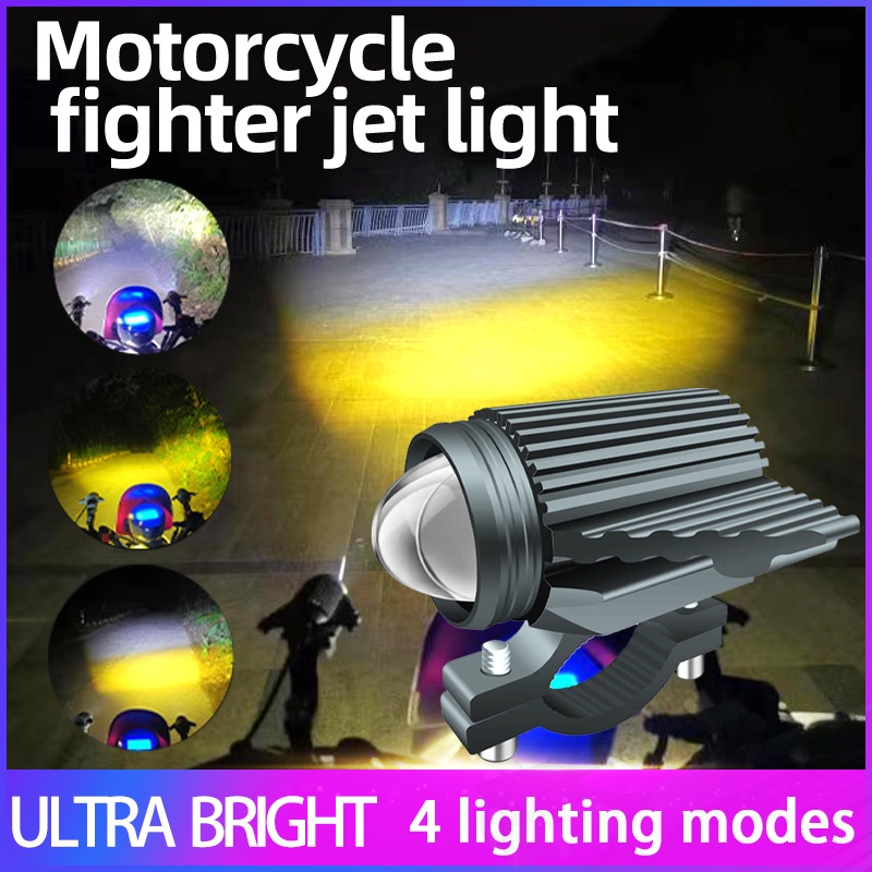 4 Modes Motorcycle LED Headlight Spot light Mini Driving Light motorcycle High/Low White Yellow ...