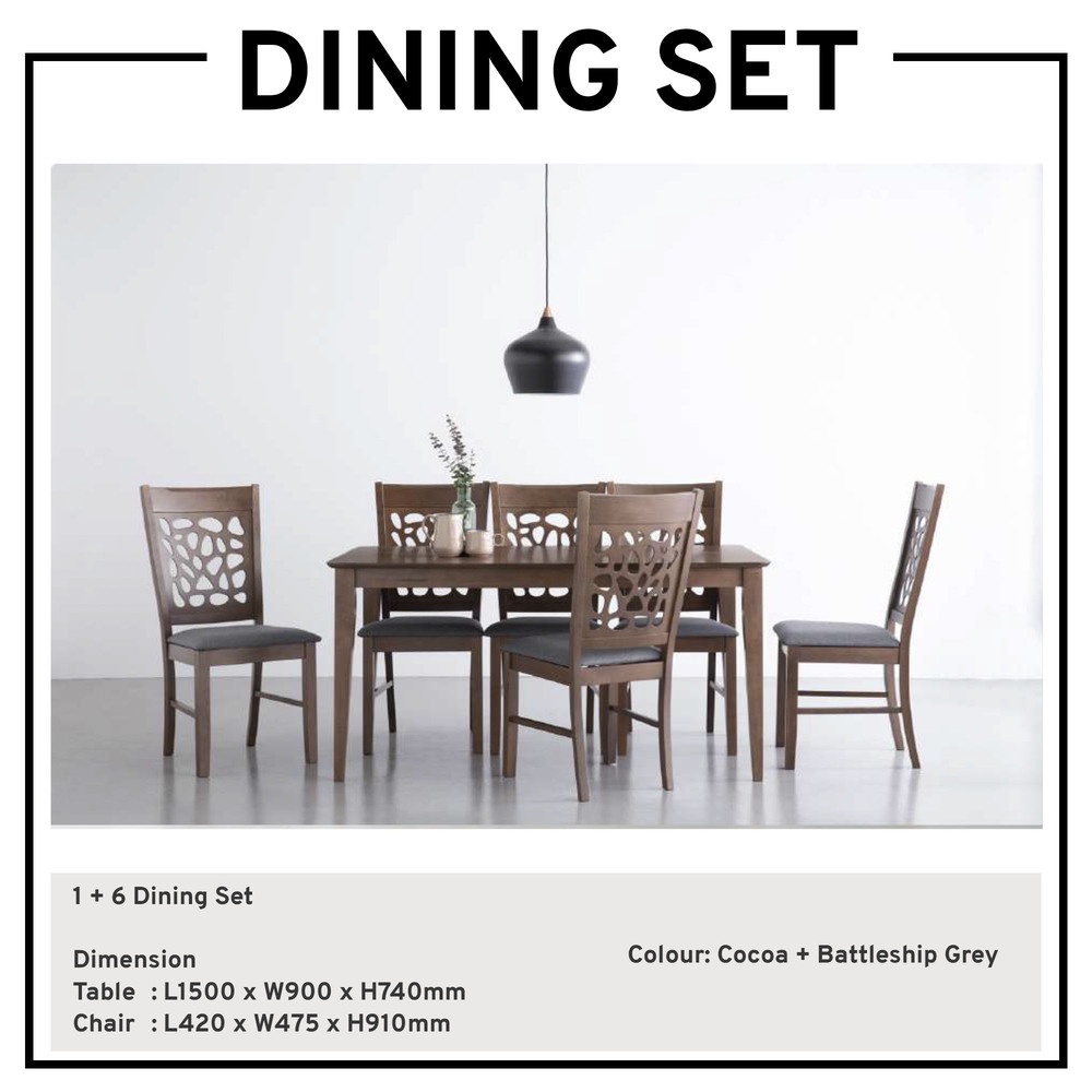 Dining Set 1+6 Dining Table & Set Kitchen Dining Solid Wood Furniture ...