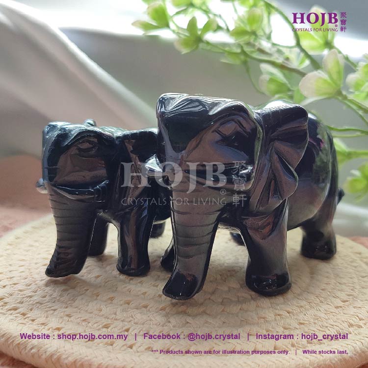 HOJB Rainbow Obsidian Wealthy Feng Shui Elephant 3-4in(Nose Down) 聚寶軒黑曜 ...