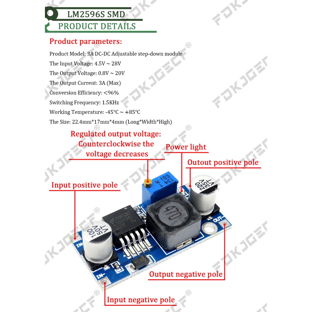LM2596 DC-DC Step Down Converter Module 3A adjustable step down module ...