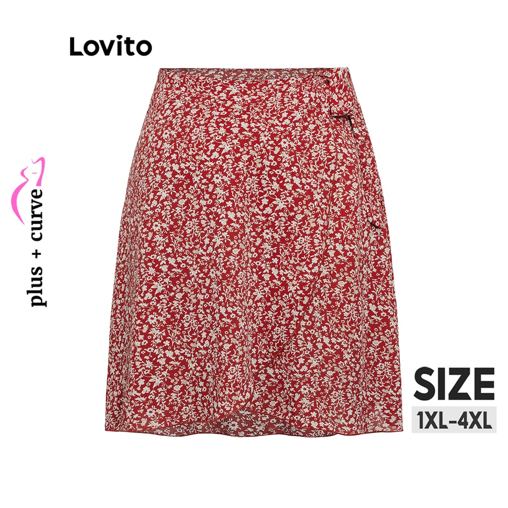 Lovito Plus Size Curve Boho Floral Wrap Flowers Split Front Women Skirt ...