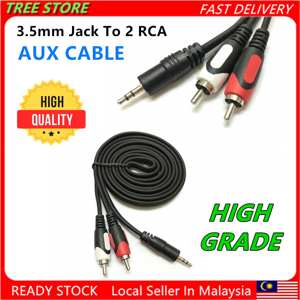 HIGH GRADE 3.5mm Mini Jack Male To 2 RCA Male Aux To AV Audio Stereo ...