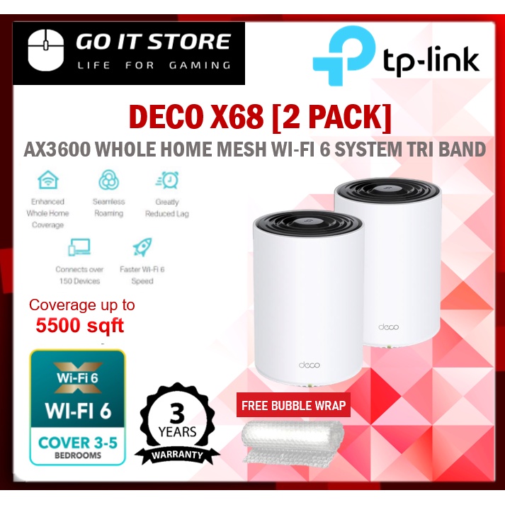 TP-Link Deco X68 (2 Pack) AX3600 Tri-Band WiFi 6 Whole Home Ai-Driven ...