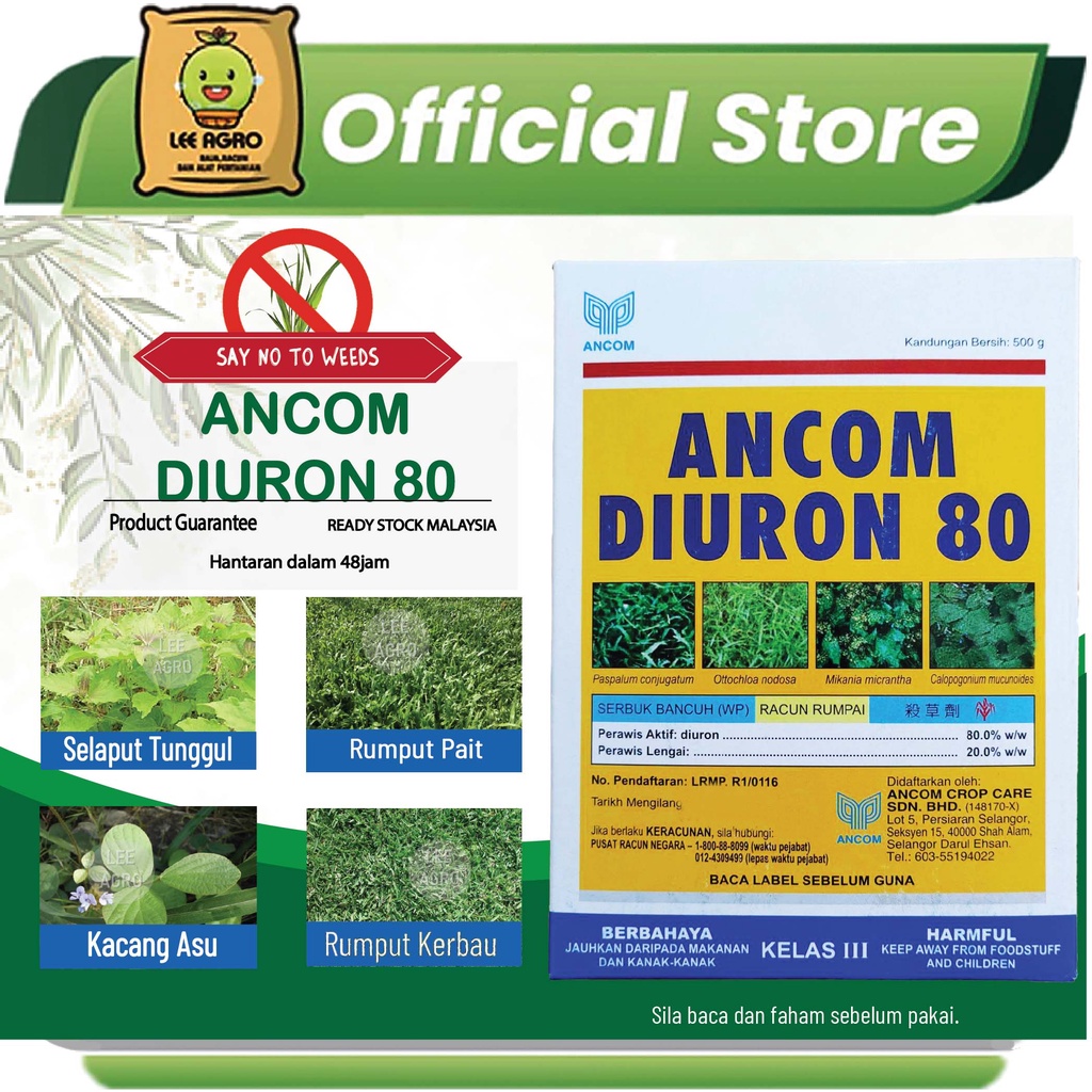 Diuron 80WP 500gram - Racun Rumput Sambau Tebu Nanas (Hextar/ANCOM/BRT ...