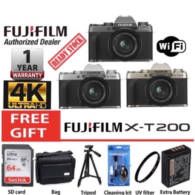 (NEW)Fujifilm XT200 XT20 XT100 original kit lens + Full combo premium set packages (1 years ...