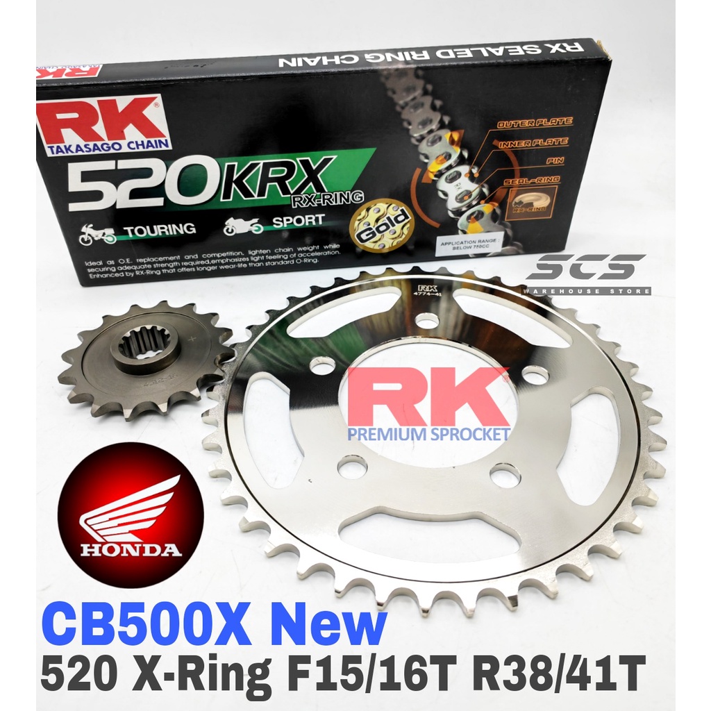 RK Sprocket Set Honda CB500X New 520 X-Ring Black Gold Chain Rantai ...
