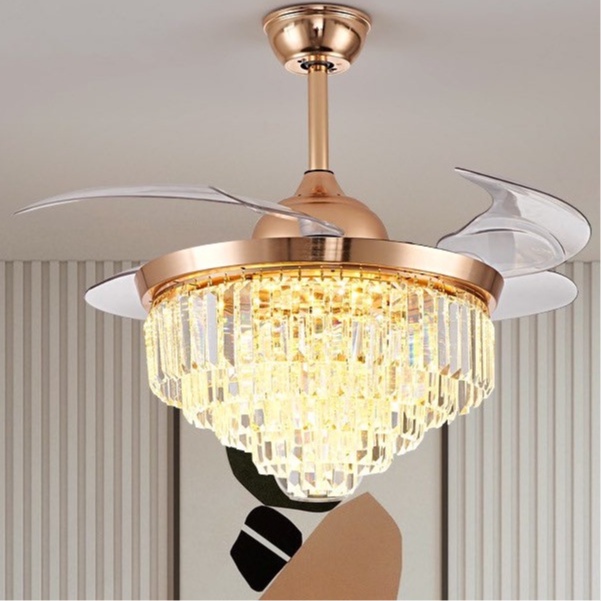 ELFA DC Motor Chandelier Ceiling Fan with Light Crystal Fan 3 Colour ...
