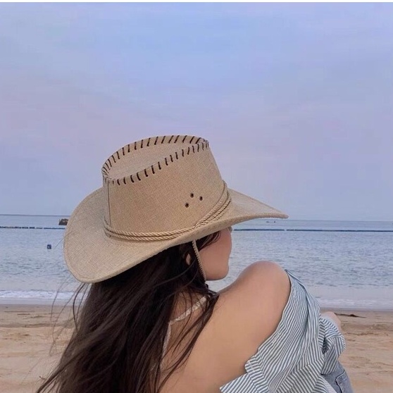 Wholesale straw cowboy hat with drawstring | Shopee Malaysia