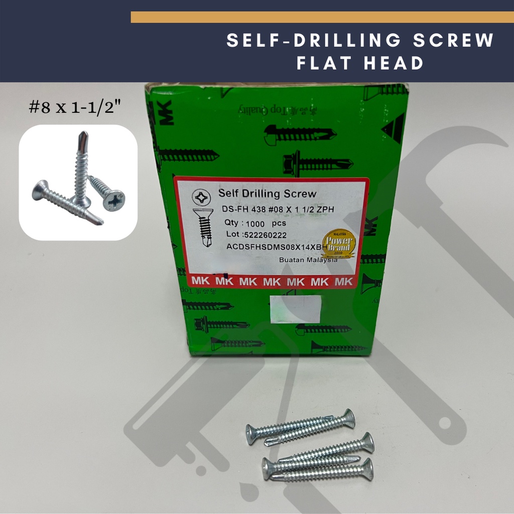 Flat Head [Box] MK Self Drilling Screw | Metal Screw | Skru Besi Kepala ...