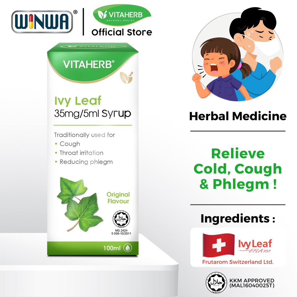 VITAHERB Ivy Leaf Syrup Original (100ml) - For Cough & Flu | Shopee ...