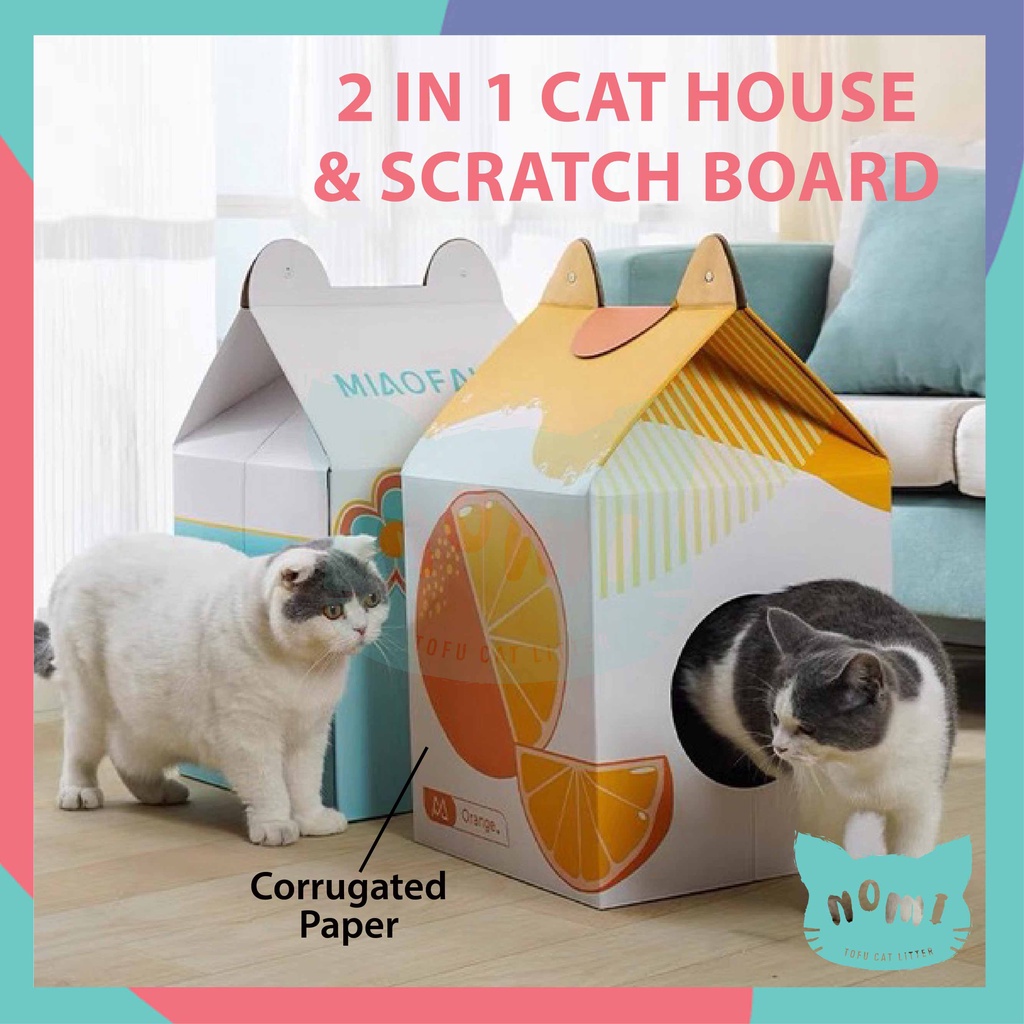 Cat House Milk Box Cat Tree Scratcher Board Play Claw Home Scratch Mainan Kucing Rumah Cat Bed ...