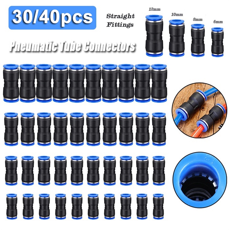 30/40pcs Straight Push Connectors 6/8/10/12 Mm Quick Release Pneumatic Connectors Kit | Shopee ...
