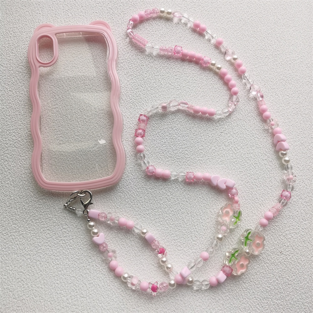 Pink Tulip Love Shoulder Messenger Mobile Phone Long Chain Anti-Lost ...